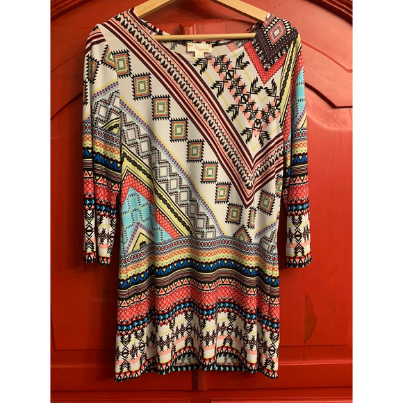 Misia | Tops | Misia Size Small Long Tunic Top Bright Aztec Print ...
